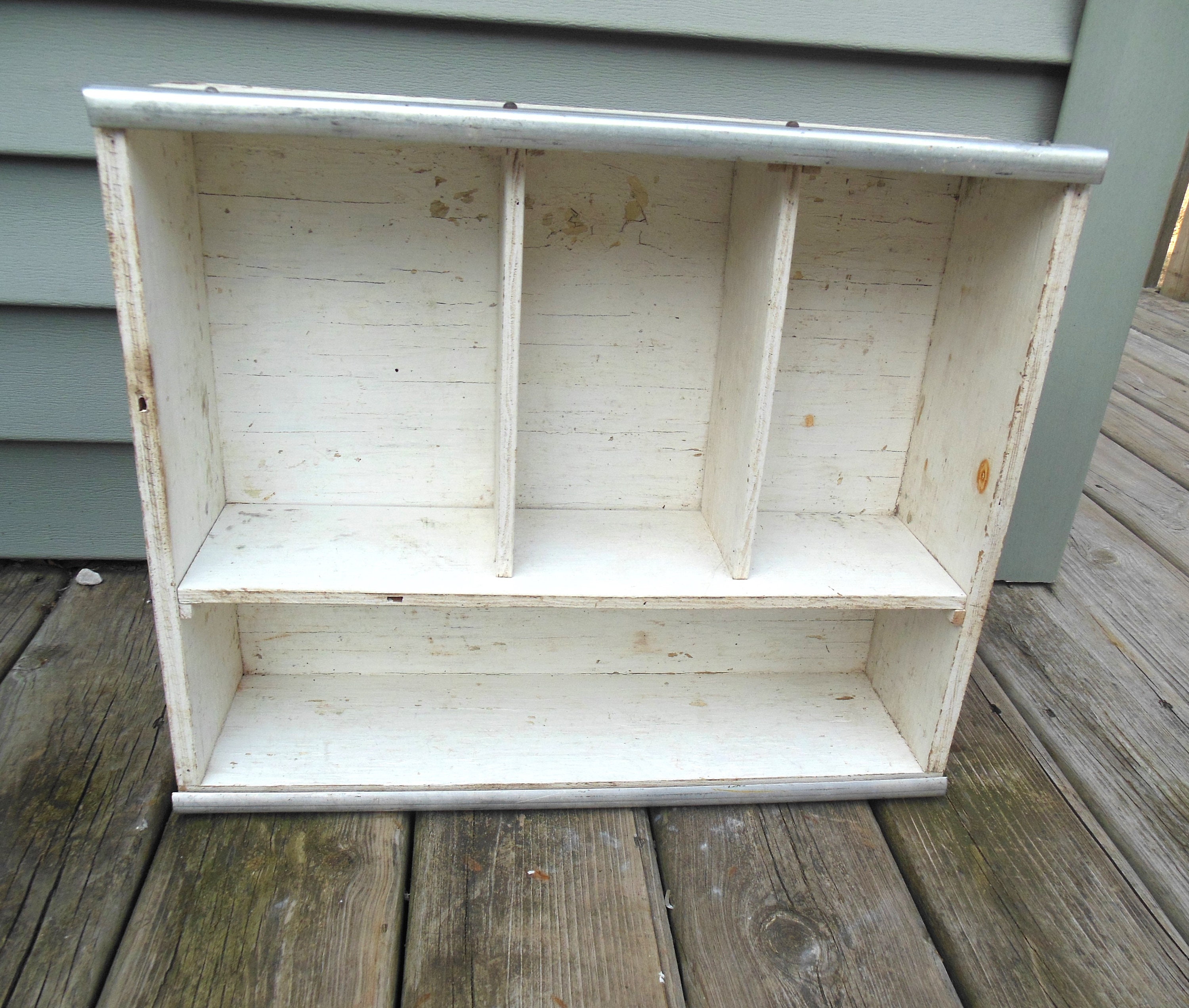 Shadow Box, Divided Wood Drawer, Display Shelf, Shabby White Painted ...