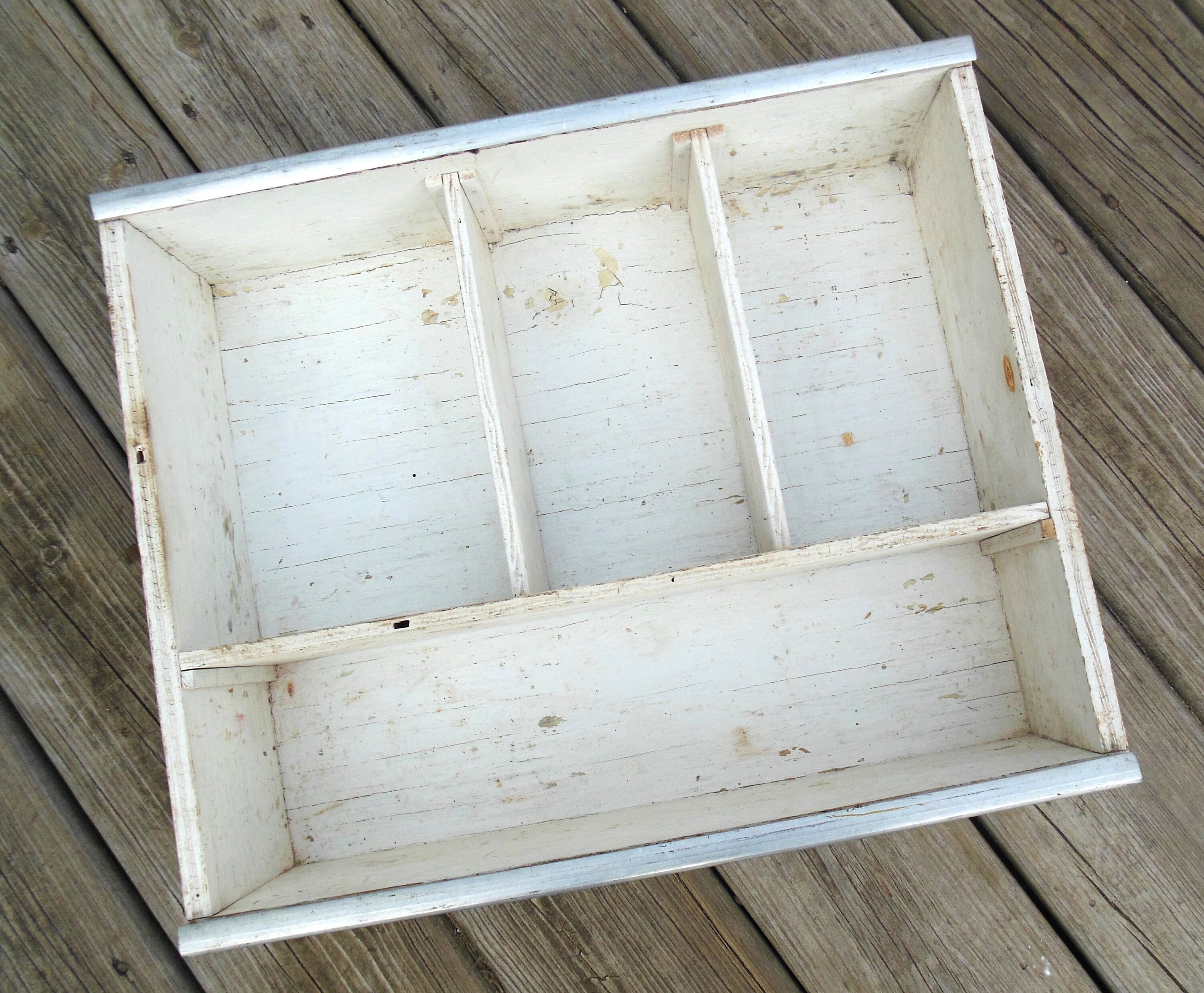 Shadow Box, Divided Wood Drawer, Display Shelf, Shabby White Painted ...