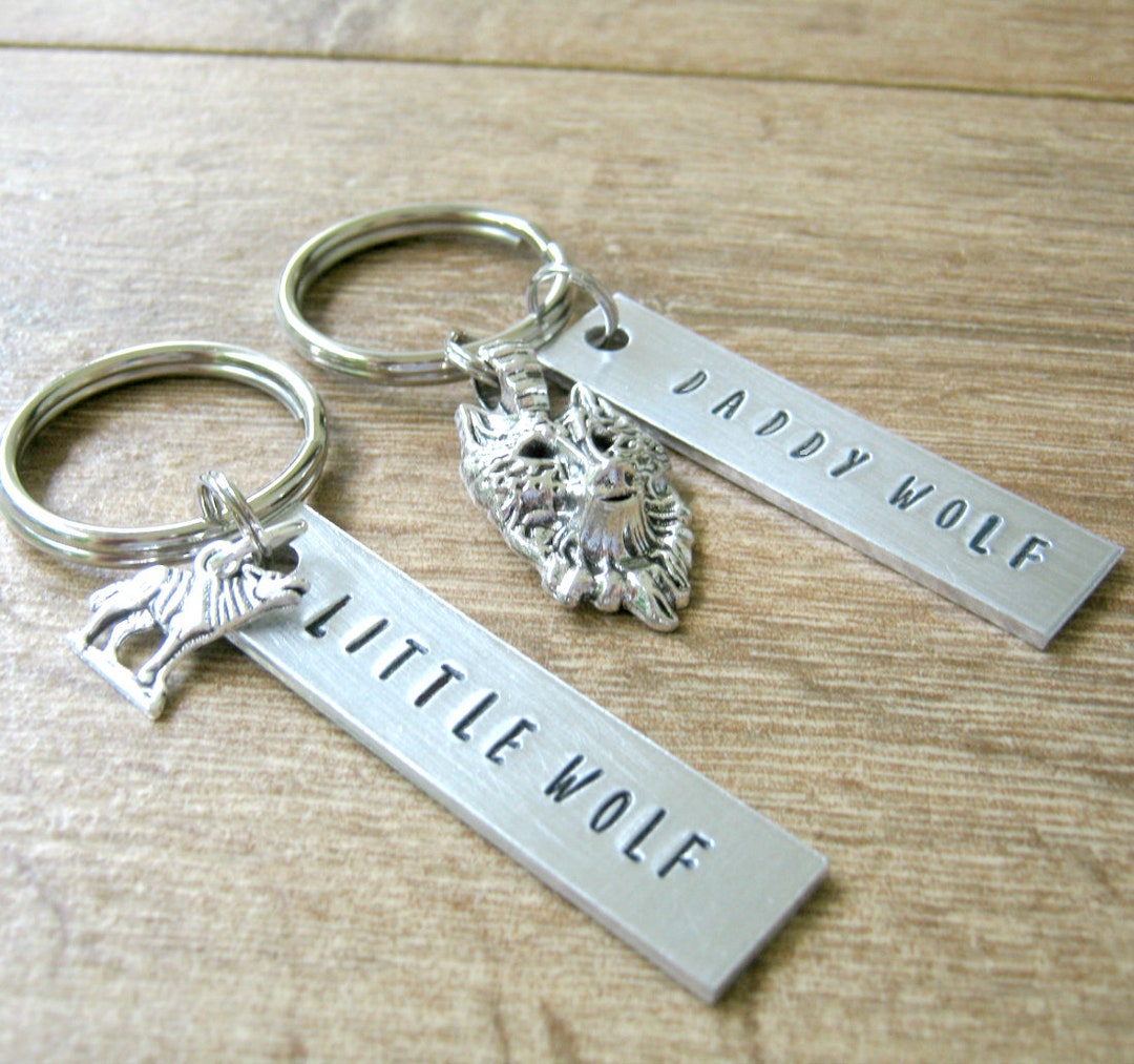 Personalized Wolf Keychain Set, Daddy Wolf Keychain, Little Wolf ...