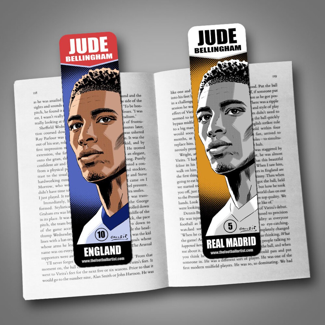 JUDE BELLINGHAM Double-sided Illustrated Football BOOKMARK, England ...