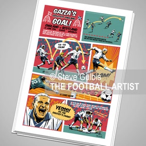 PAUL 'GAZZA' GASCOIGNE Euro '96 England Football Goal, Comic Book Style ...