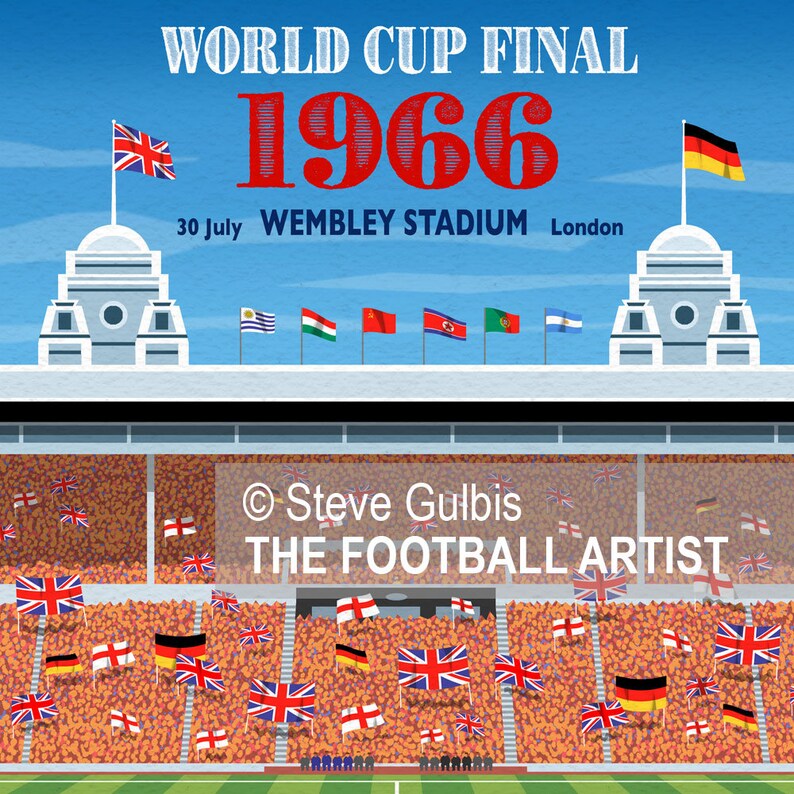 Wembley 1966 World Cup Final Art Print: Retro England Football Poster ...