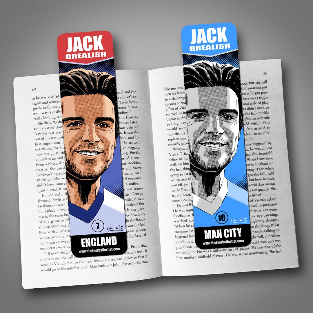 JACK GREALISH Double-sided Illustrated Football BOOKMARK, Manchester ...