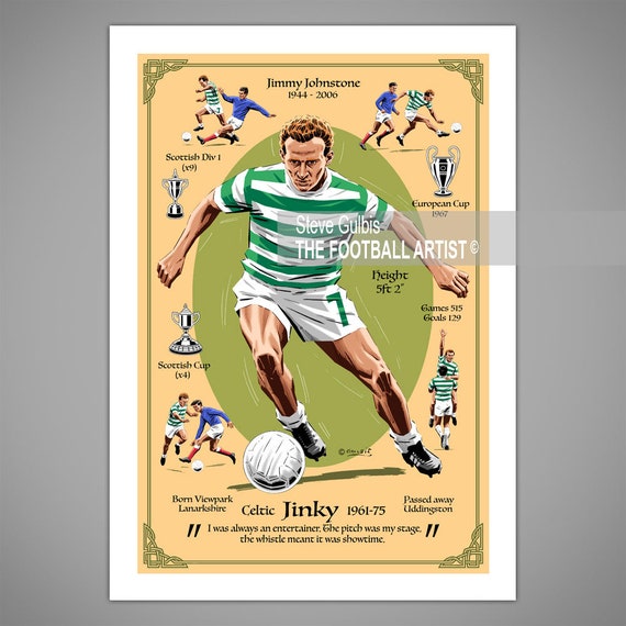JIMMY 'jinky' JOHNSTONE Glasgow Football Portrait | Etsy UK