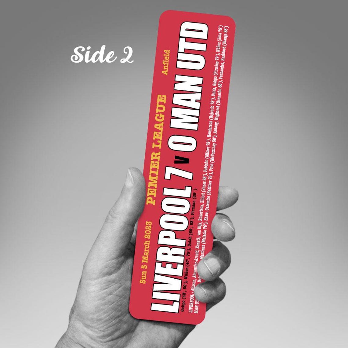 LIVERPOOL 7 MAN UTD 0, Illustrated Bookmark, Salah, Gakpo, Darwin ...