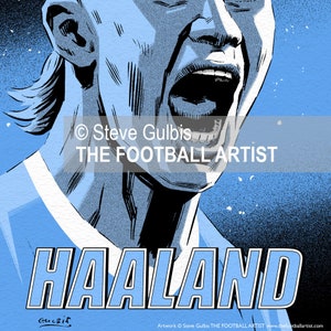 ERLING HAALAND, Manchester Football Champions 2023 Giclee Art Print ...