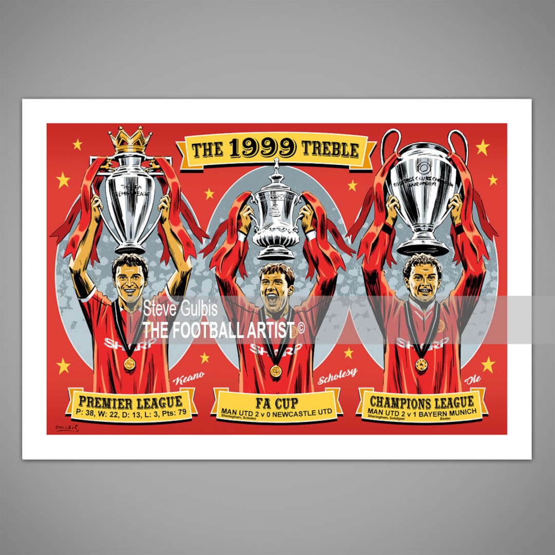 Manchester Utd 1999 Treble Winners Art Print: Keane, Scholes, Solskjaer ...