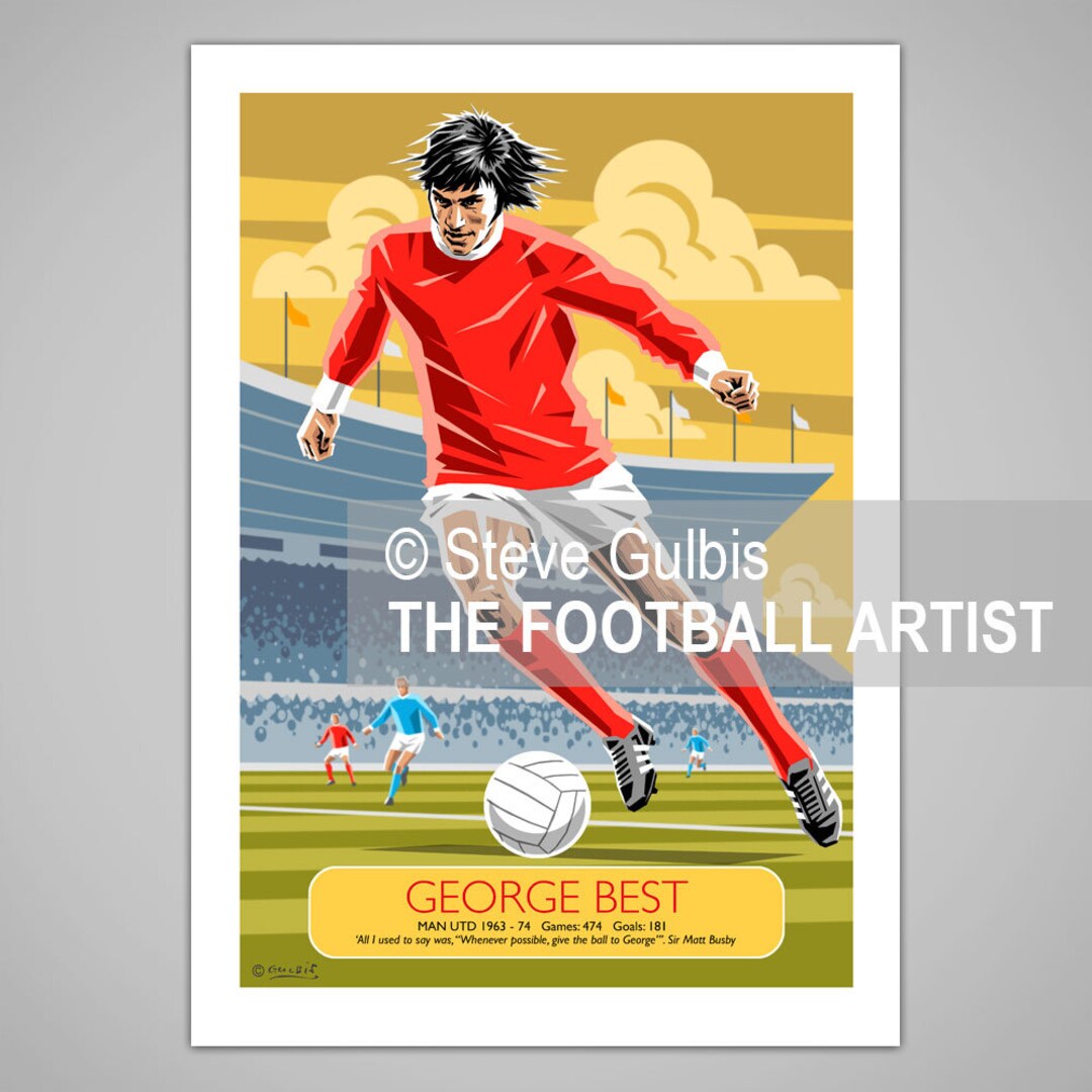 George Best Art Deco Giclee Print, Manchester Utd Old Trafford - Etsy