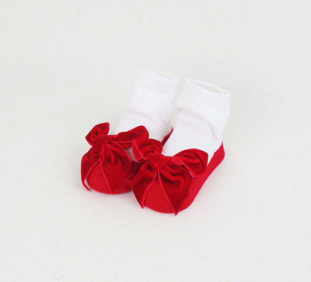 Red Newborn Baby Girl Socks With Velvet Bow, Baby Shoes, Christmas Baby ...