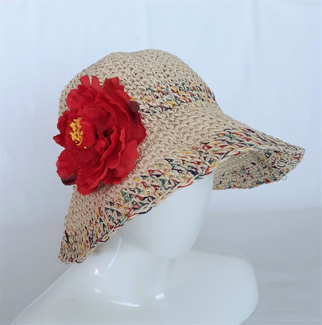 Removable Flower - Foldable Straw Sun Hat - Summer Beach Hat ...