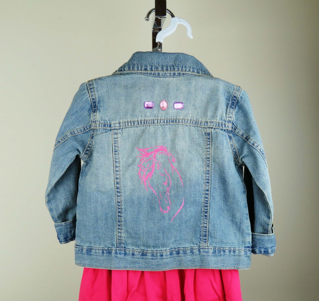 Girl Denim Jacket, Restyled Girl Bling Denim Jacket, Pink Horse ...