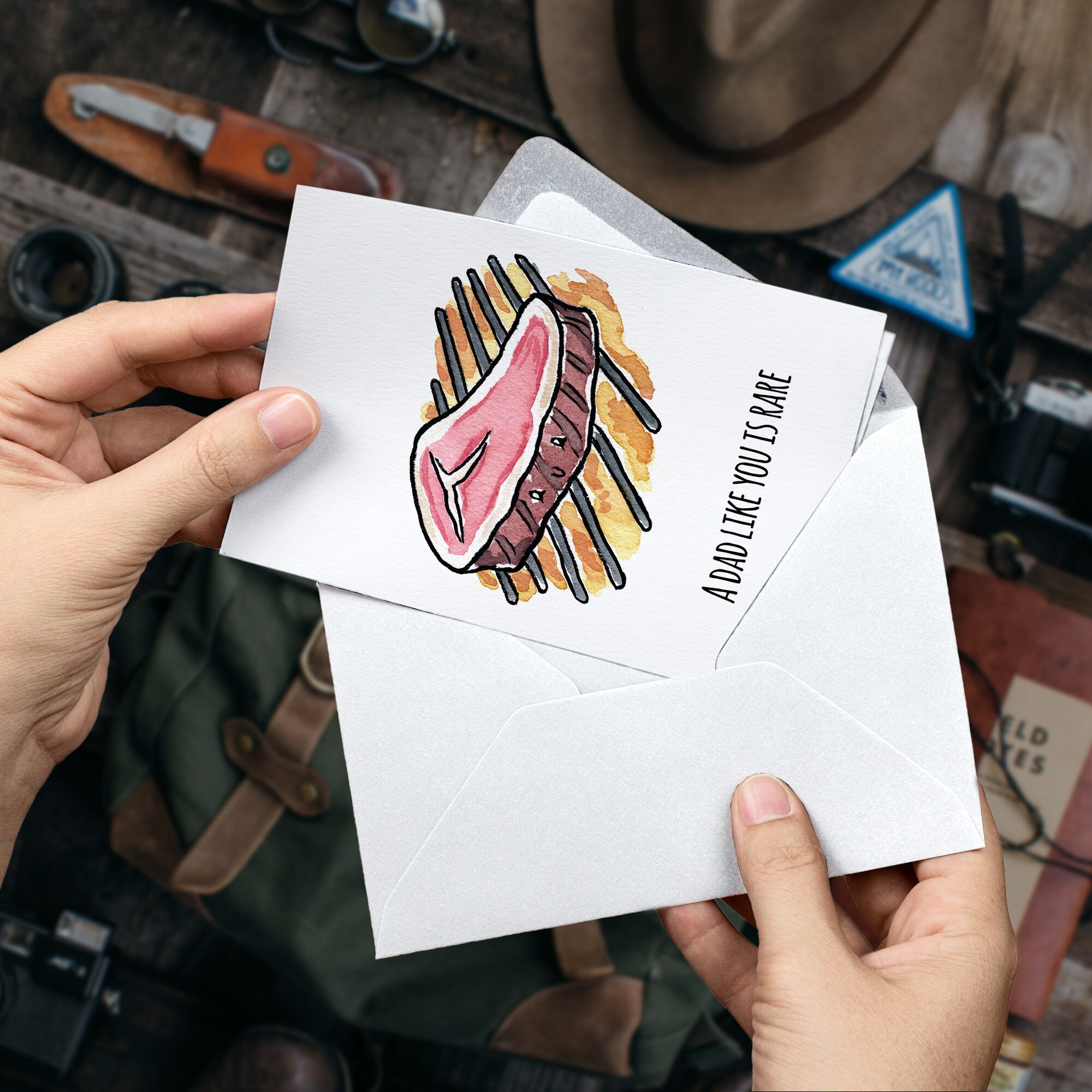 Funny Steak Fathers Day Card 'Dad like you is Rare | Etsy