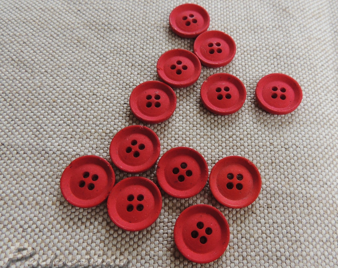 Red Small Buttons. Plastic 4 Hole Matt Red Buttons. Set of 12 Christmas ...