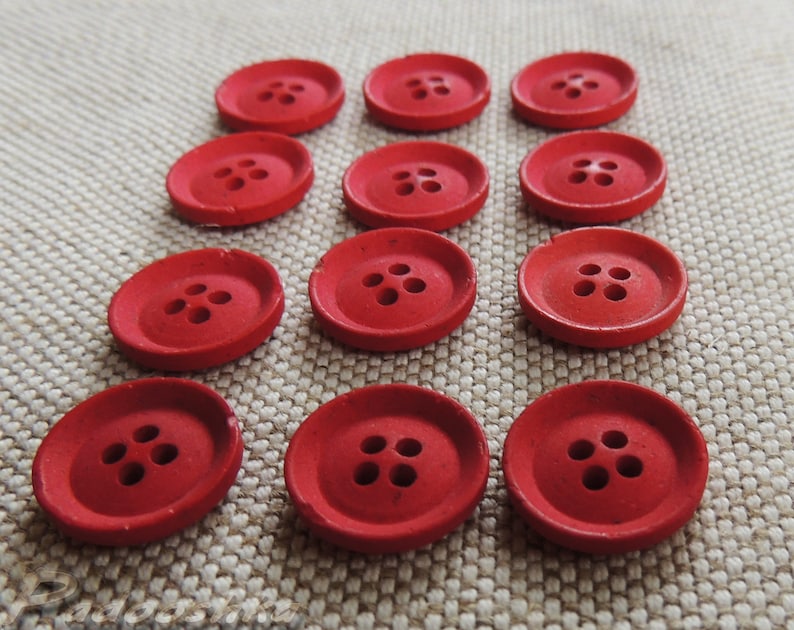 Red Small Buttons. Plastic 4 Hole Matt Red Buttons. Set of 12 - Etsy