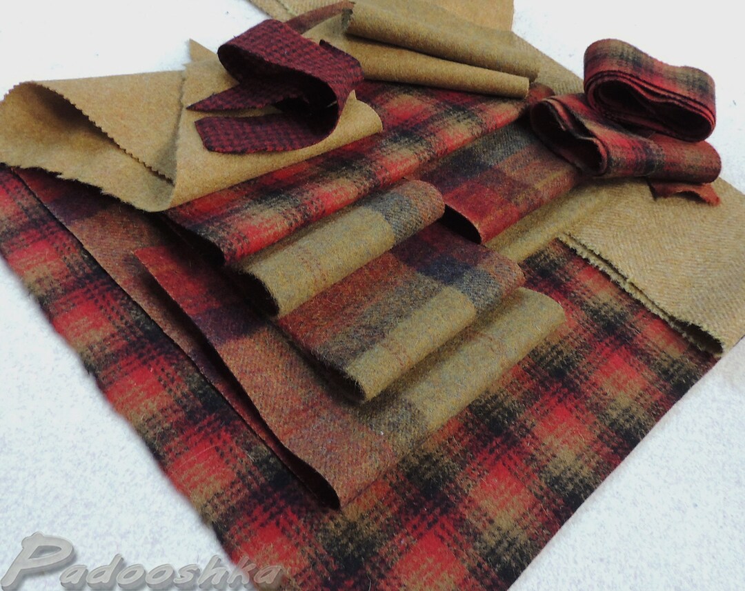 Lot de tissus à carreaux écossais rouge, patchwork de laine tartan, lot ...