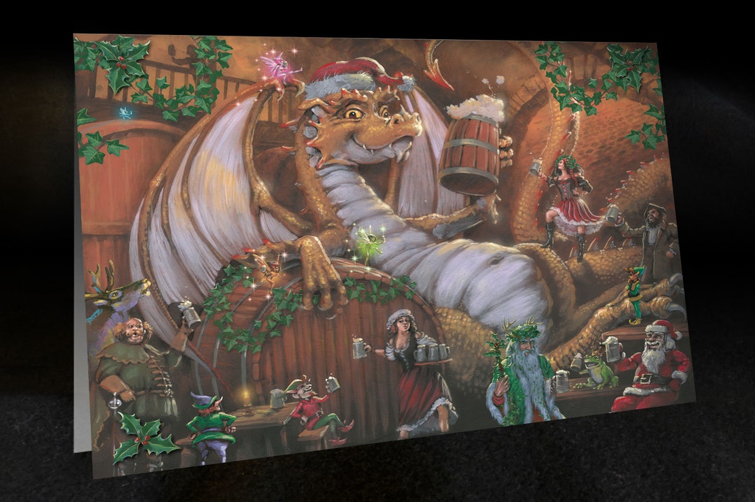 DRAGON CHRISTMAS CARD Wassail Dragon, Set of 6 Cards With Envelopes ...