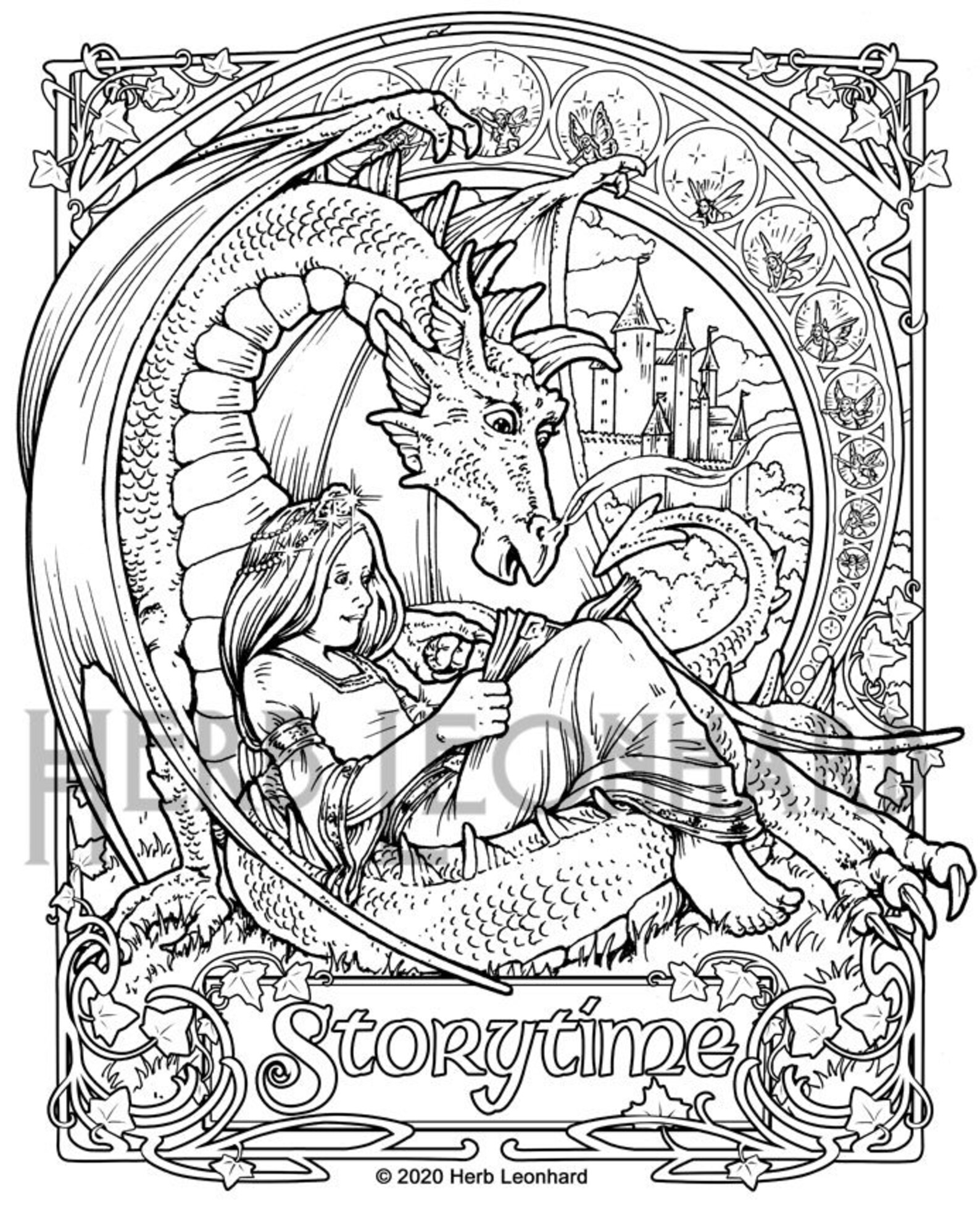 Dragon Storytime/kindness Coloring Page, Herb Leonhard-2 Adult Coloring ...