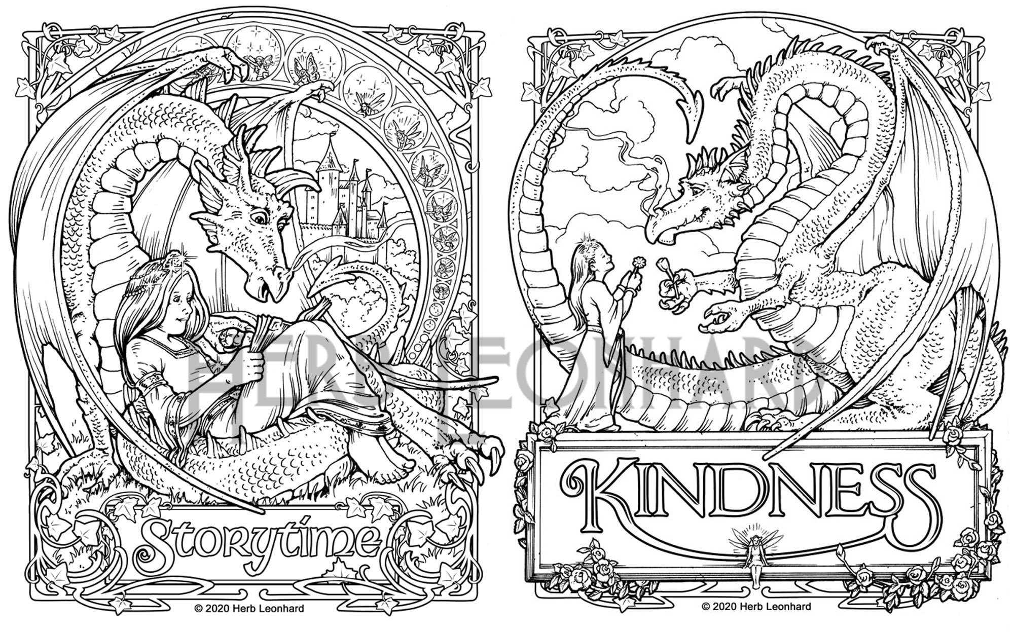 Dragon Storytime/kindness Coloring Page Herb Leonhard-2 Adult - Etsy