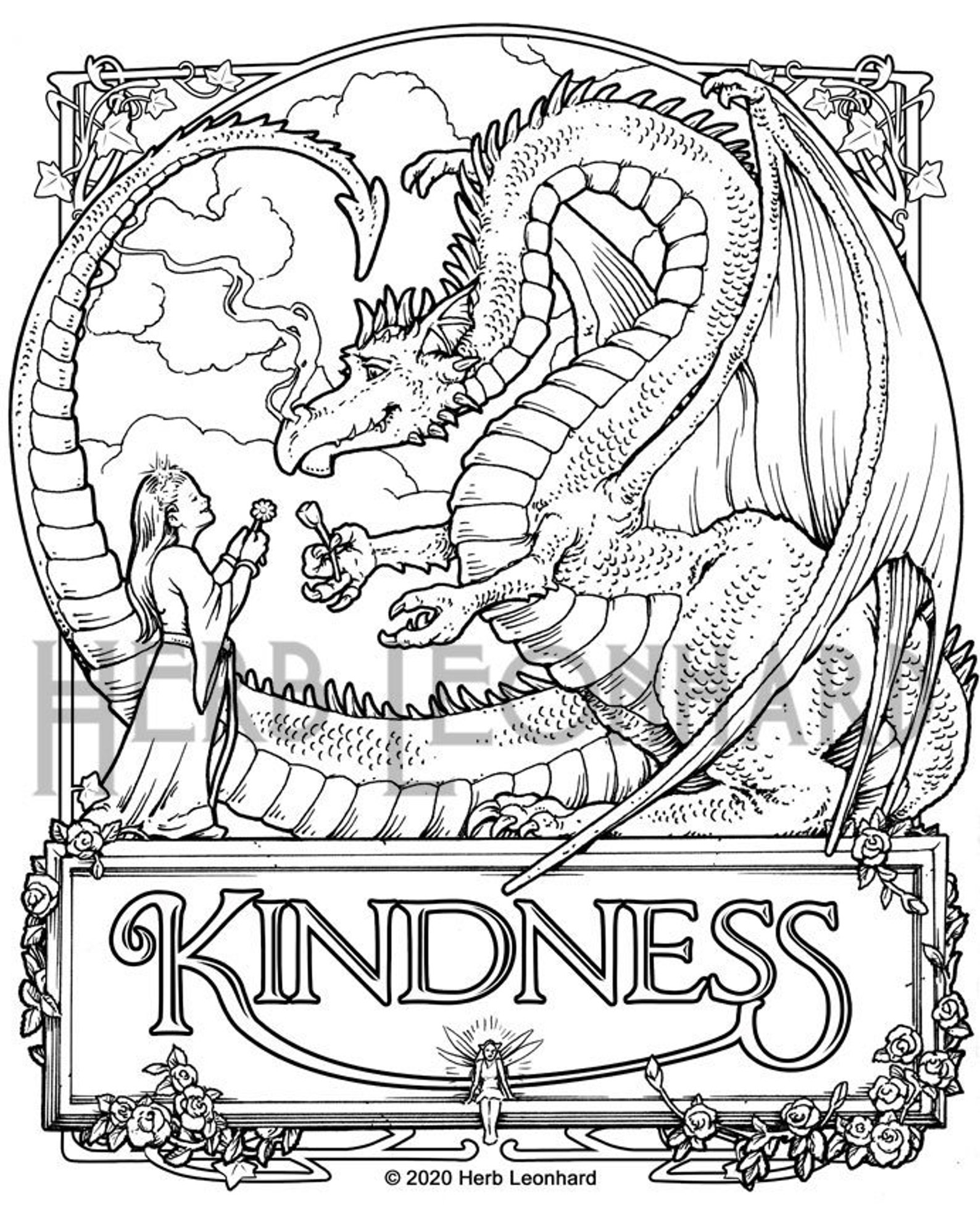 Dragon Storytime/kindness Coloring Page, Herb Leonhard-2 Adult Coloring ...