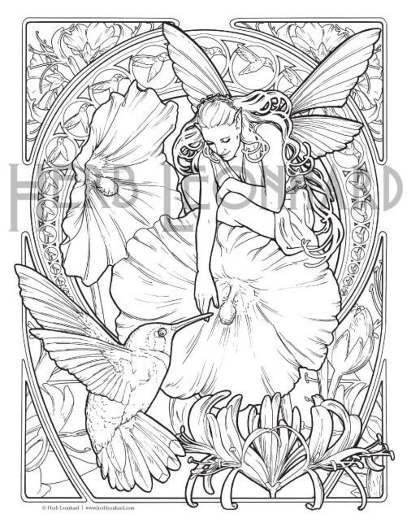 Rose Fae/hummingbird Fae Herb Leonhard Adult Coloring Page | Etsy
