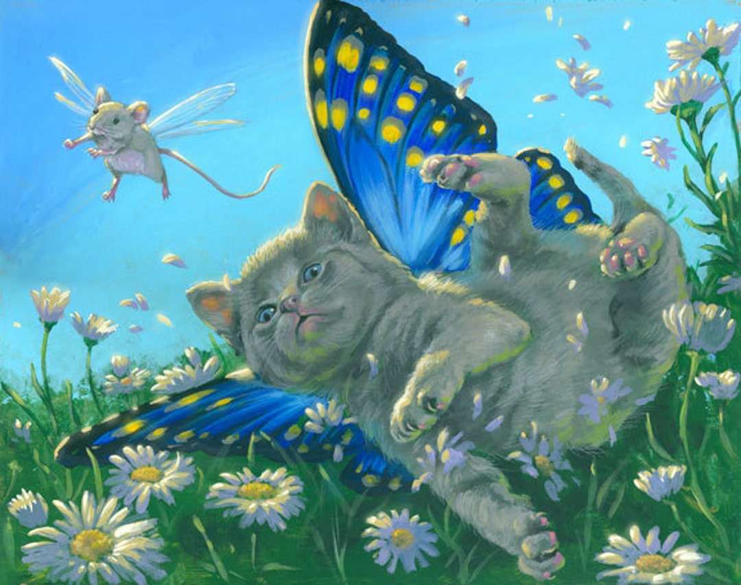 Fairy Cat and Mouse, Crash Landing, FAIRY CAT Print, Gifts for Her - Etsy