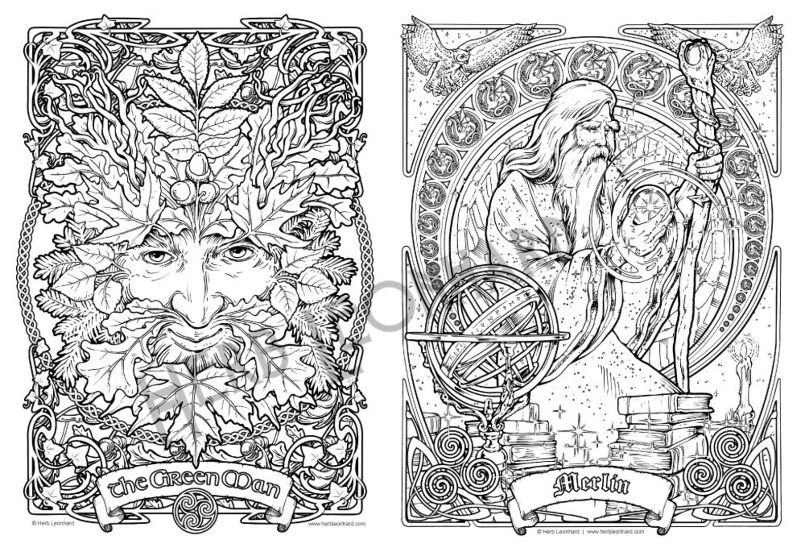 Green Man / Merlin Herb Leonhard Adult Coloring Page Legend - Etsy