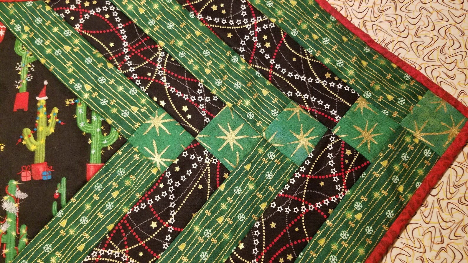 Quilted French Braid Table Runner With Christmas Cactus Print - Etsy