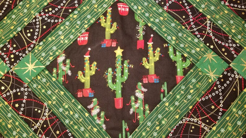 Quilted French Braid Table Runner with Christmas Cactus Print | Etsy