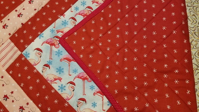 Quilted French Braid Table Runner With Christmas Flamingos | Etsy