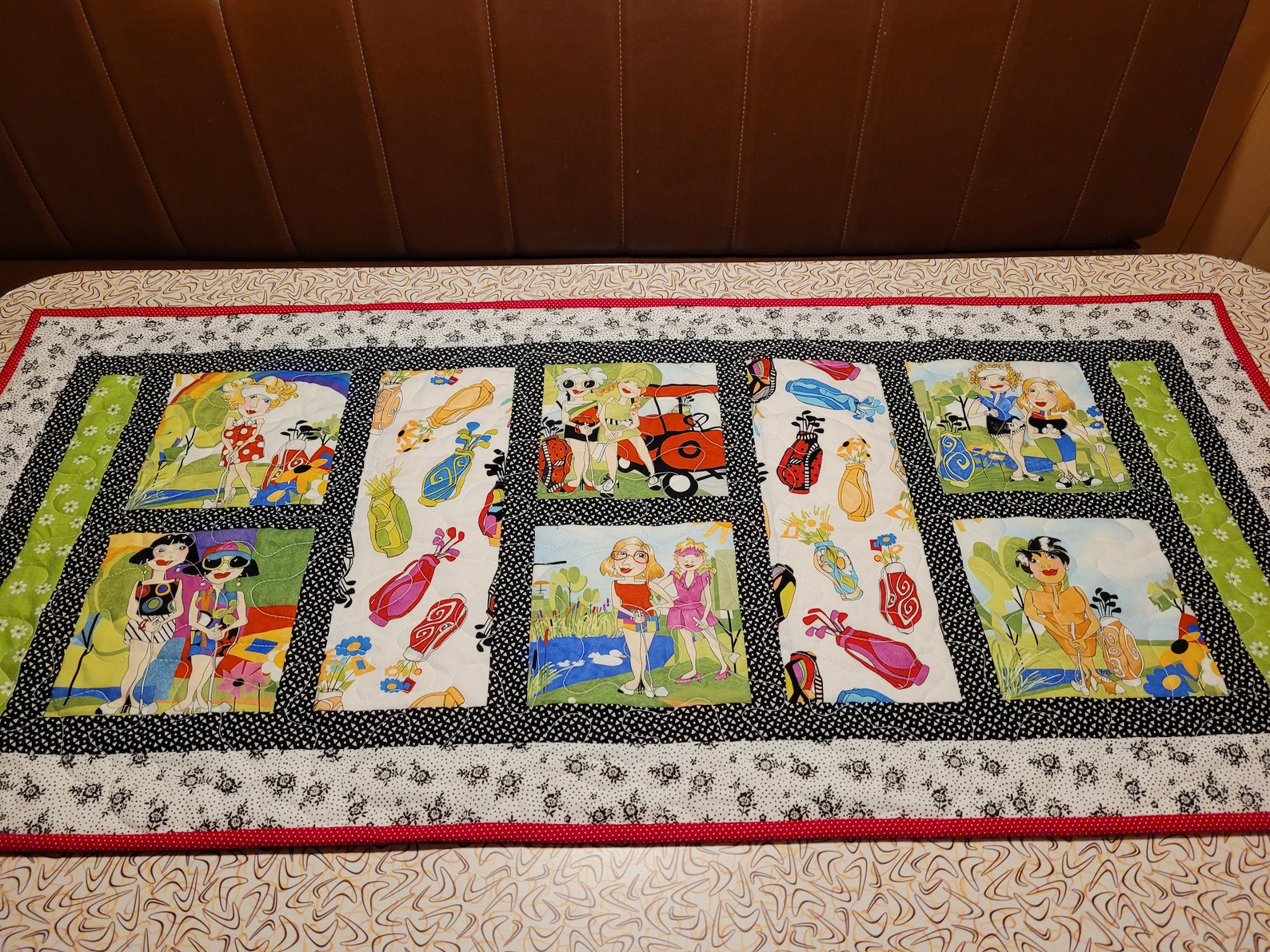 Quilted Table Runner With Lady Golfers Themed Print - Etsy