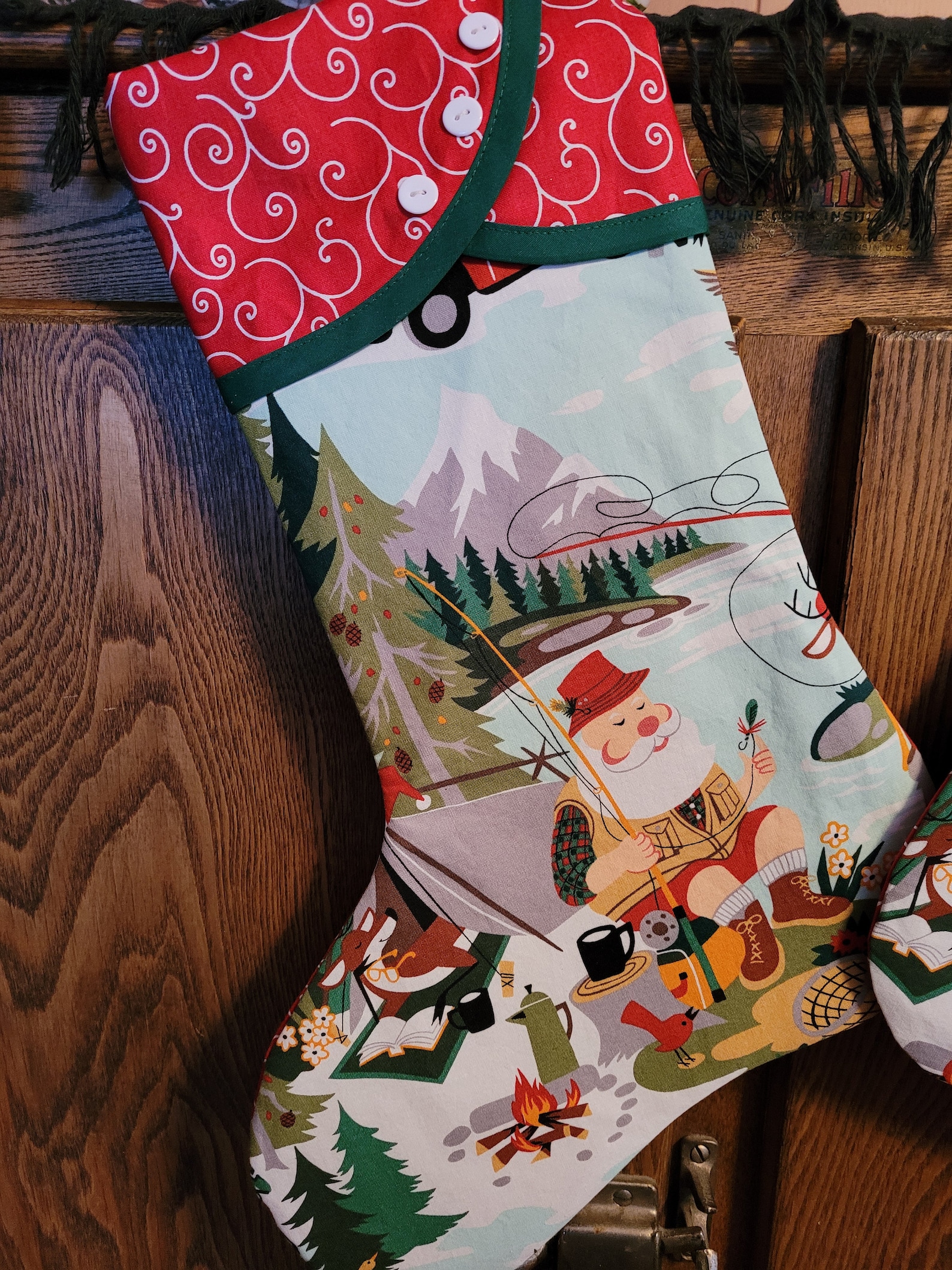 Christmas Stocking with Fly Fishing Santa Print | Etsy