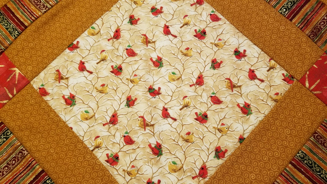 Quilted French Braid Table Runner With Christmas Birds Print - Etsy