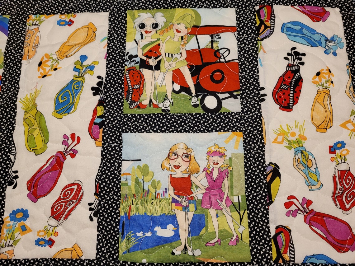Quilted Table Runner With Lady Golfers Themed Print - Etsy