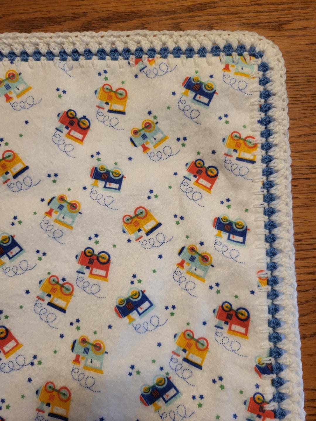Flannel Baby Blanket With Train Engine Print & Crocheted Edges - Etsy