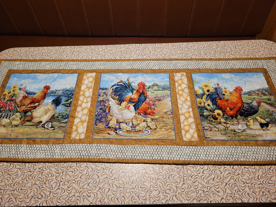 Quilted Table Runner With Chicken Print - Etsy