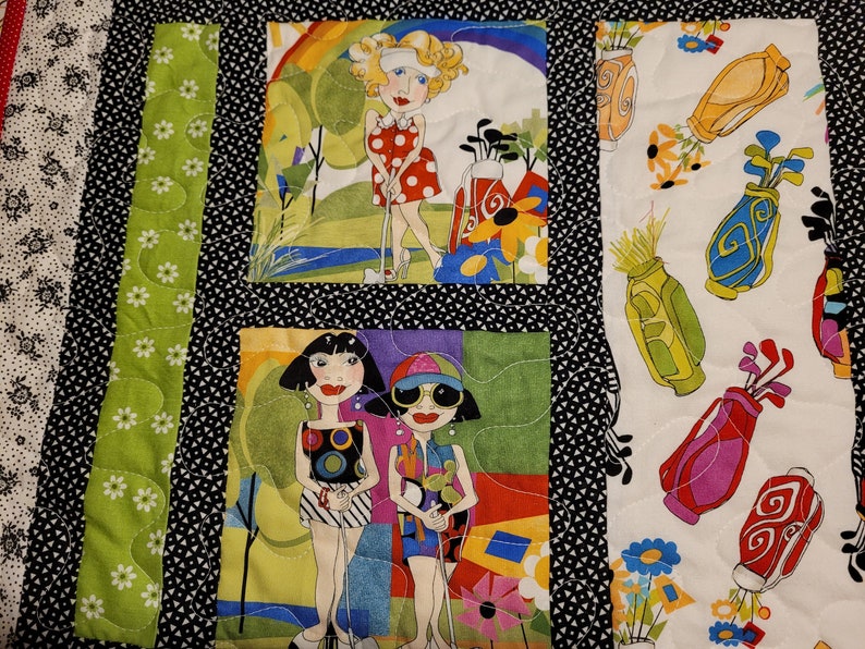 Quilted Table Runner With Lady Golfers Themed Print - Etsy