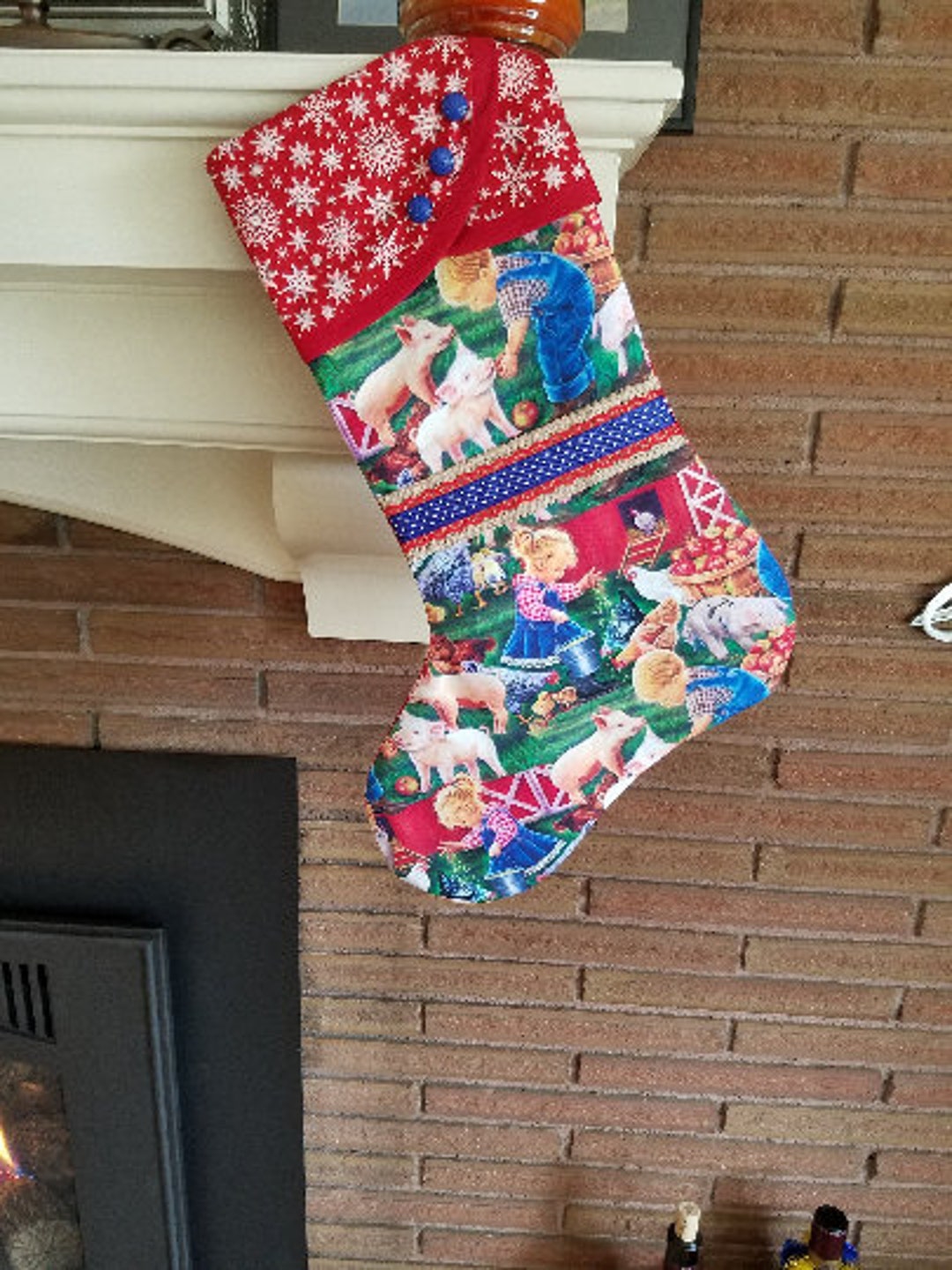 Christmas Stocking With Farm Animals Scene & Toddler Kids Print - Etsy