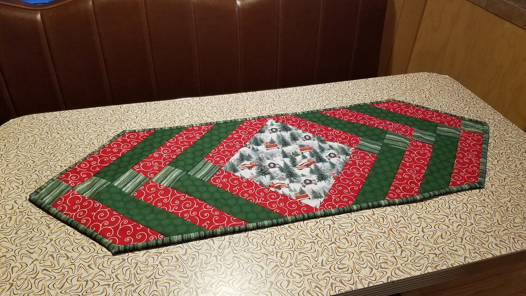 Quilted French Braid Table Runner With Christmas Retro Red Trucks Print ...