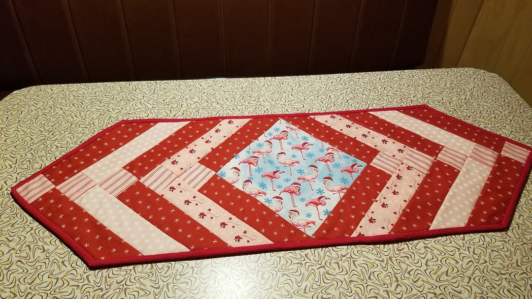 Quilted French Braid Table Runner With Christmas Flamingos Print - Etsy
