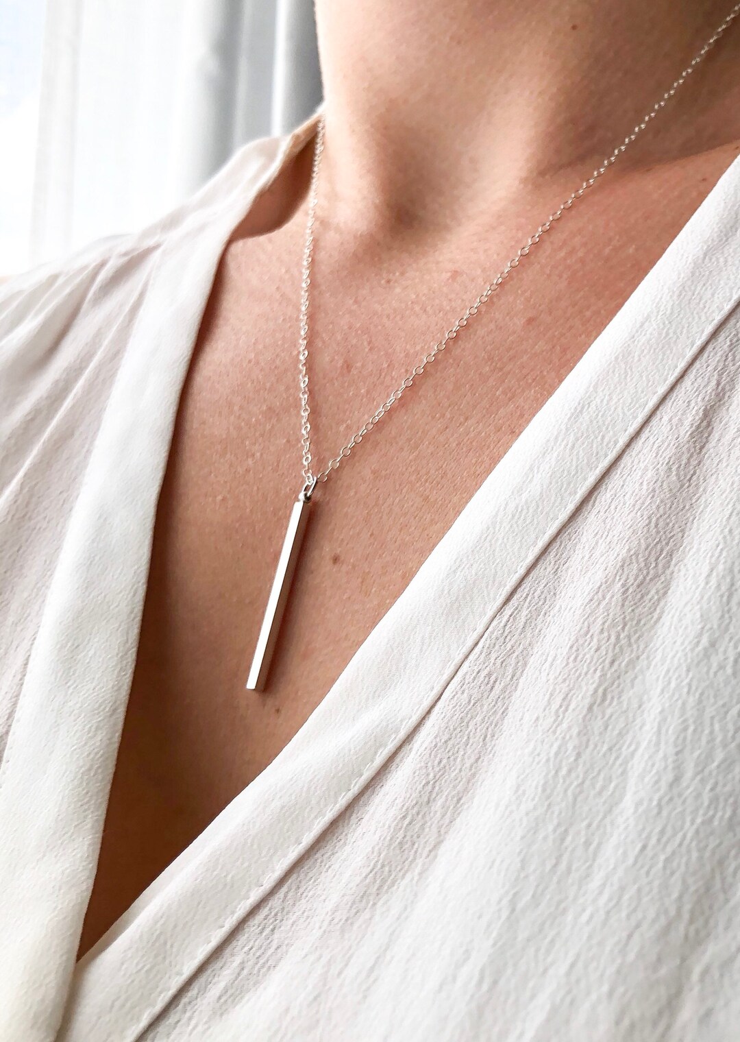 Long Bar Collar de plata esterlina / Collar delicado / Simple - Etsy España