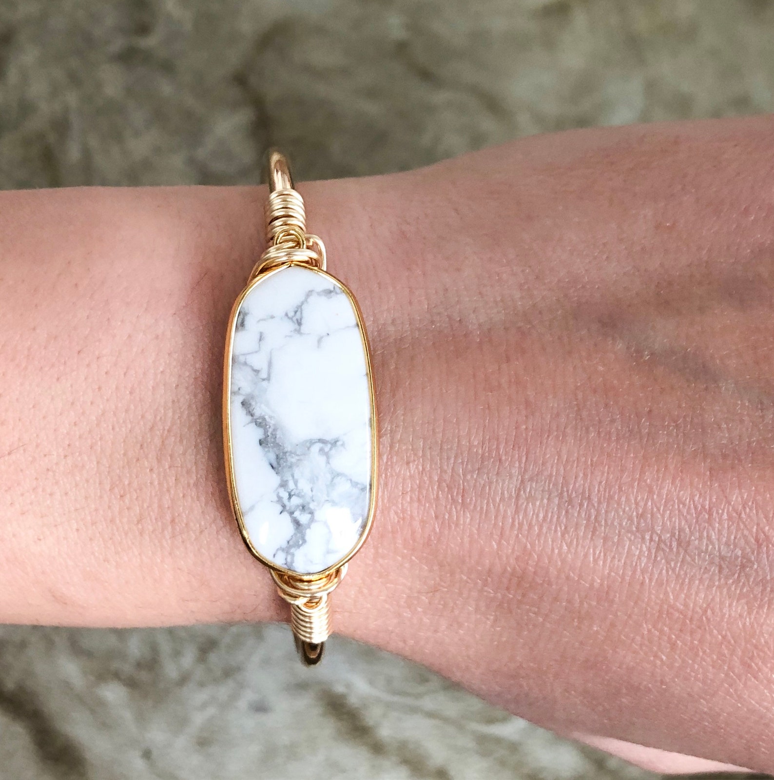 European Howlite Gold Cuff Bracelet Chic Bangle Bridesmaid | Etsy