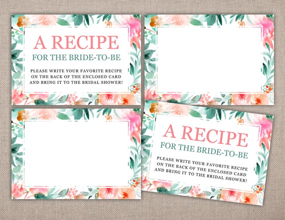 RECIPE CARD Bridal Shower Recipe Cards Recipe Box Wedding | Etsy