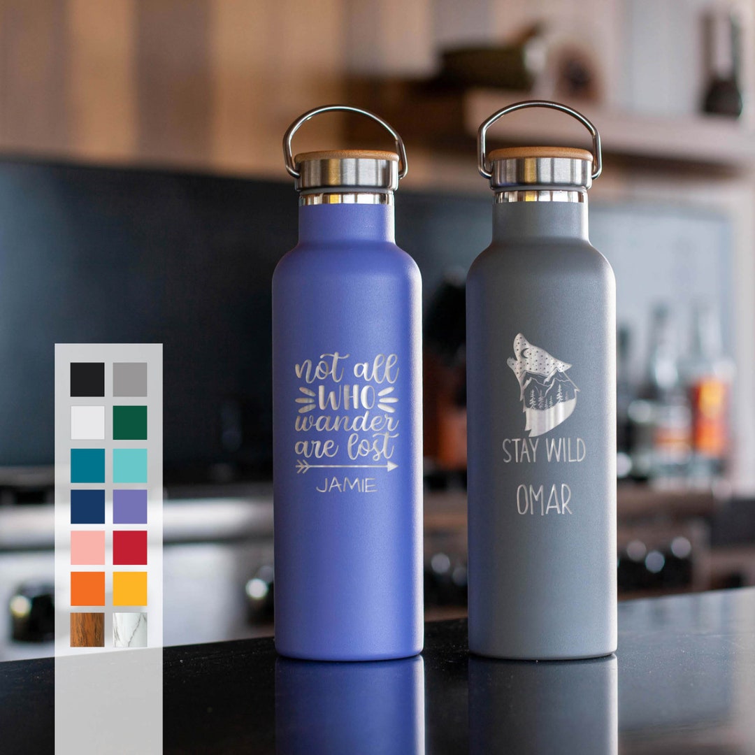Personalized Text on Double Walled Stainless Steel Water Bottle With ...