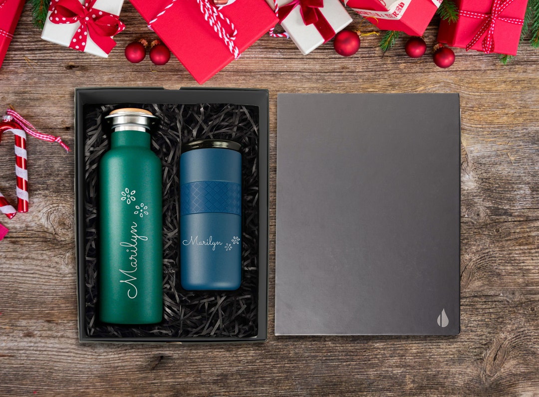 Drinkware Gift Set Personalized Insulated 16oz Tumbler and 25oz Bottle Name Engraved Gift Set ...