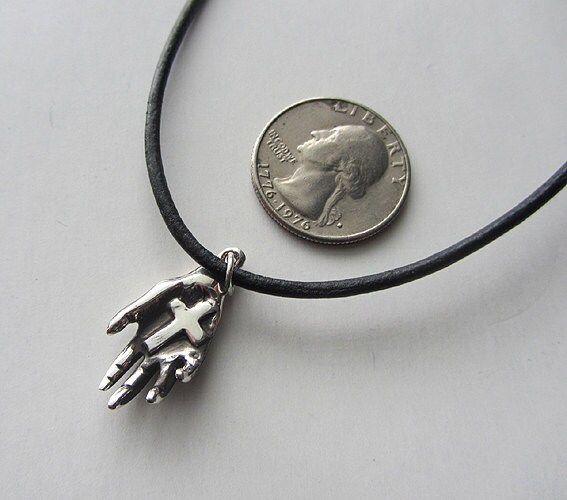 Sterling Silver Hand Holding Cross Necklace - Etsy