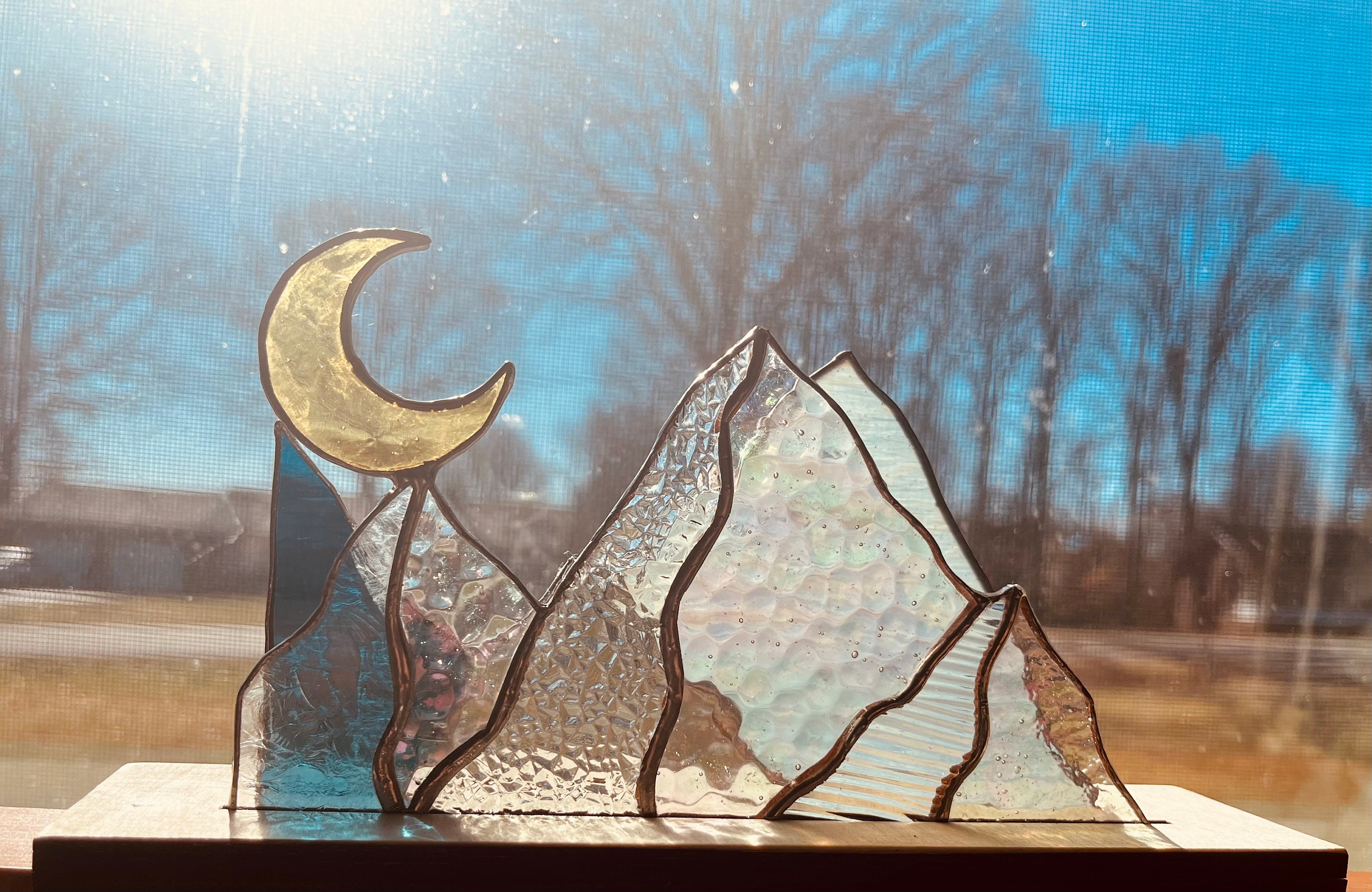 Stained Glass Mountains on Wooden Base - Etsy