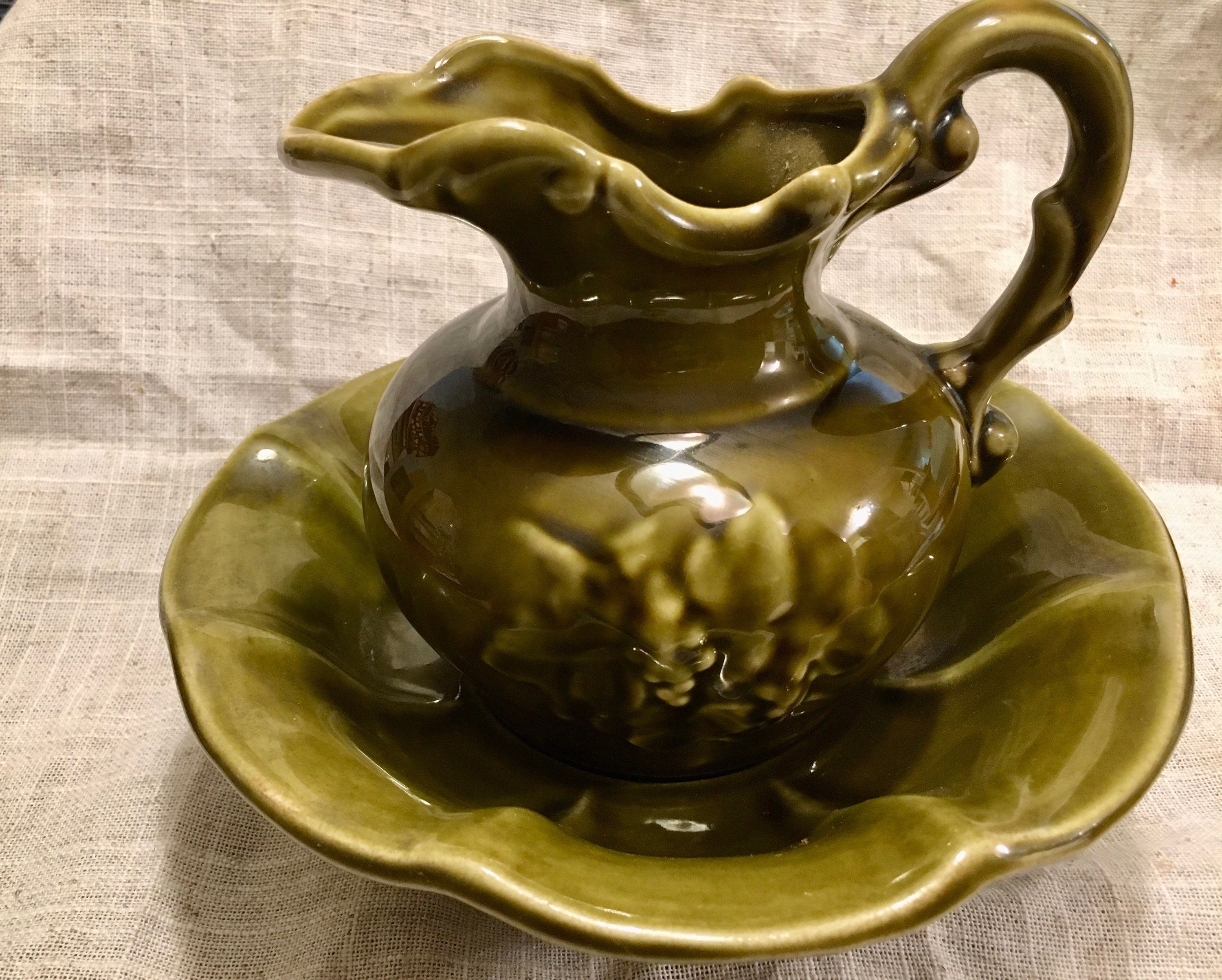 Mccoy Pottery, Mccoy Green Pitcher and Wash Bowl Basin Set, Mccoy ...