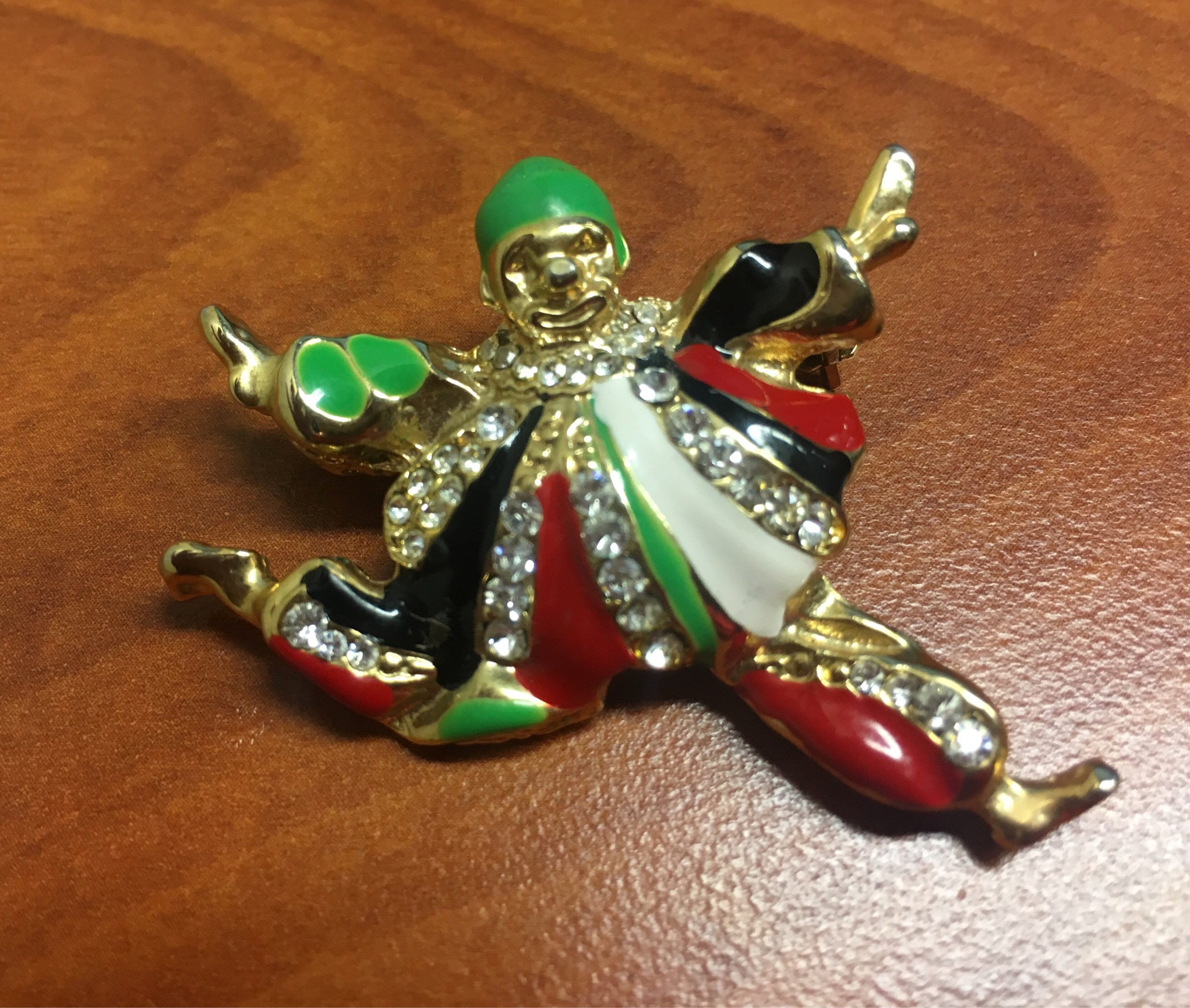 Colorful Court Jester Enameled Pin, Brooch With Faux Diamods, Retro ...