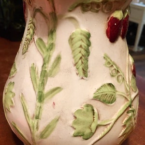 Majolica Strawberry Pitcher, Raised Strawberry Ceramic Pitcher, Vintage ...