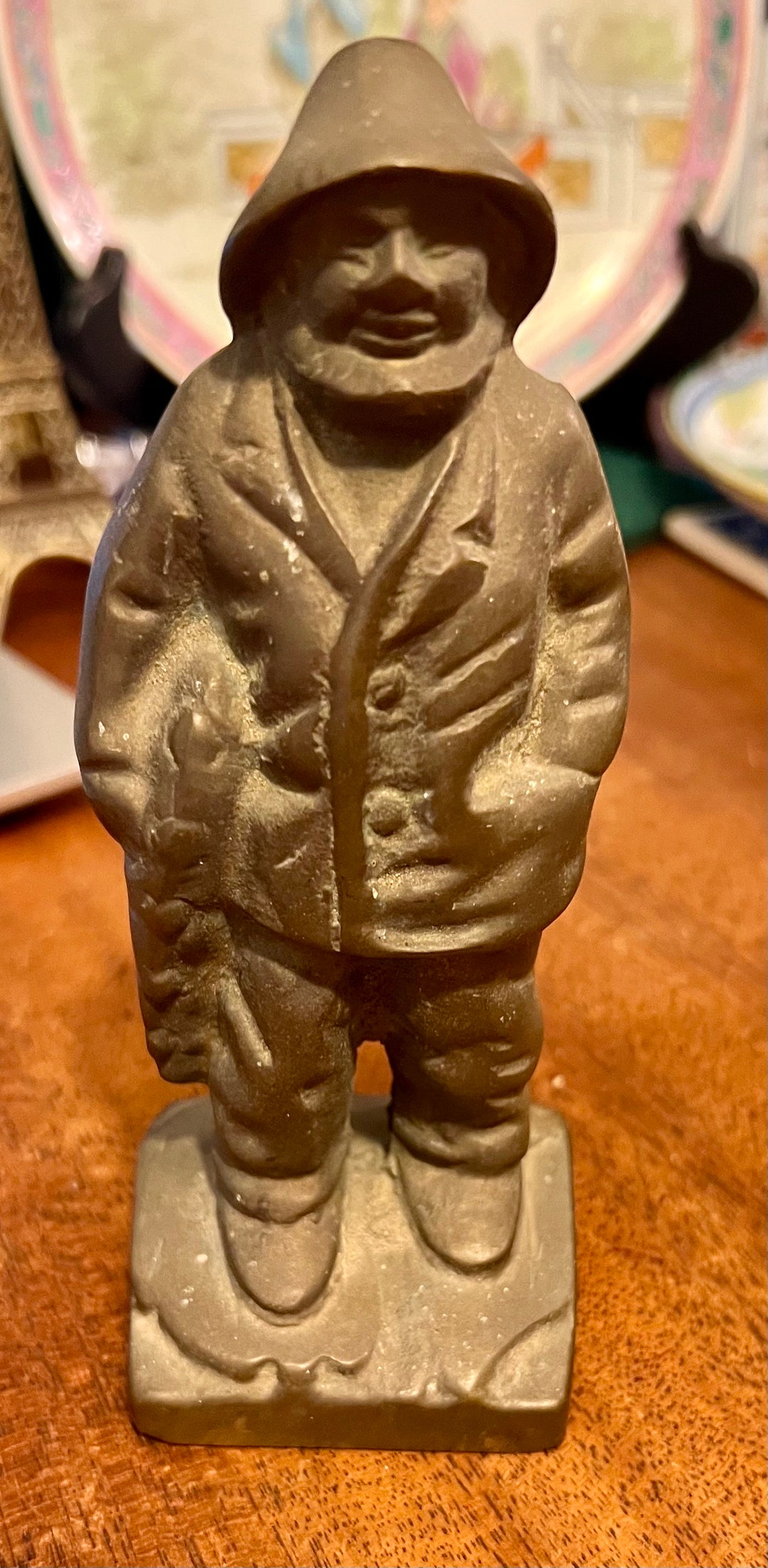 Vintage Solid Brass Fisherman Statue, Sea Captain Figurine, Metal ...